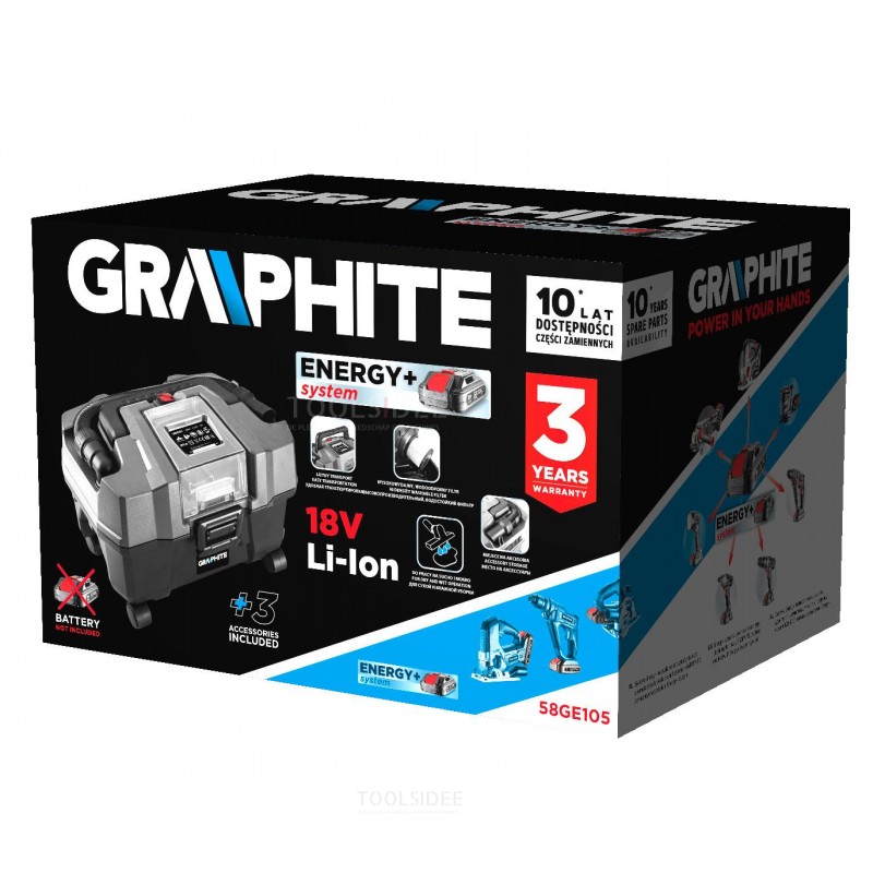 GRAPHITE Vacuum cleaner dry/wet 18v Li-ION Energy+ - toolsidee.ie