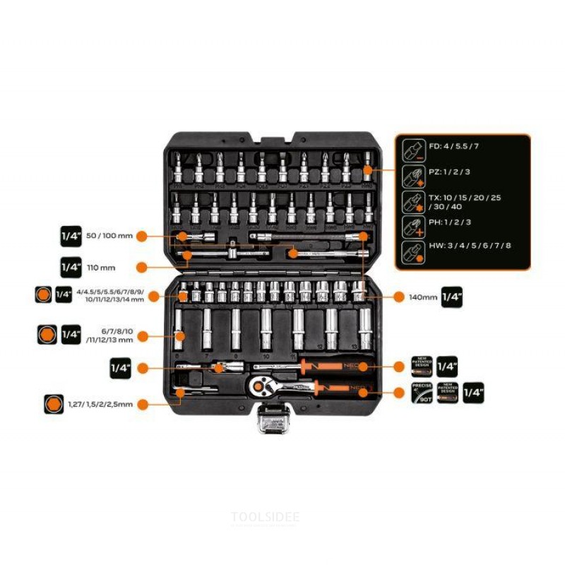 NEO socket set 1/4, 53 pieces - toolsidee.ie