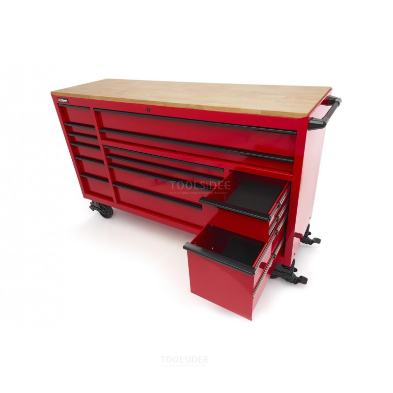 HBM tool trolley, 14 drawers, 182 cm, red - toolsidee.co.uk