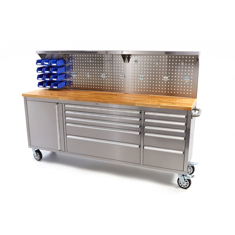 HBM 215 cm. professional stainless steel tool trolley / workbench with ...