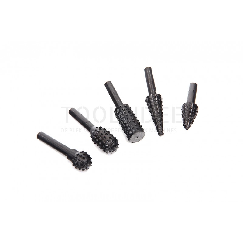 HBM 5 stk. Tre rasp - kutter sett holder 6 mm. - toolsidee.net