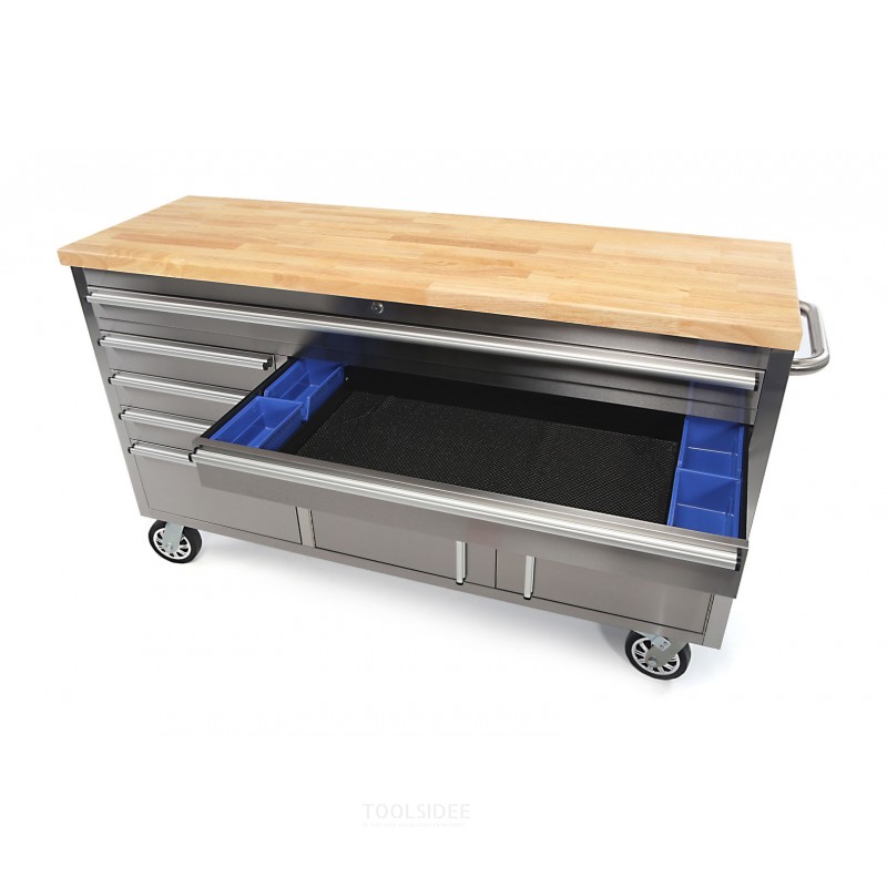 HBM 152 cm. professional stainless steel tool trolley / workbench with ...