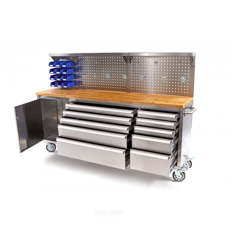 HBM 215 cm. professional stainless steel tool trolley / workbench with ...